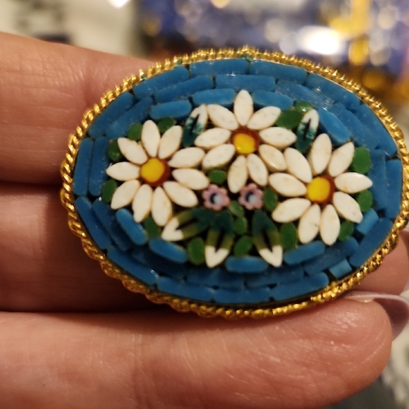 Source Unknown | Jewelry | Micro Mosiac Blue Floral Brooch Stamped ...